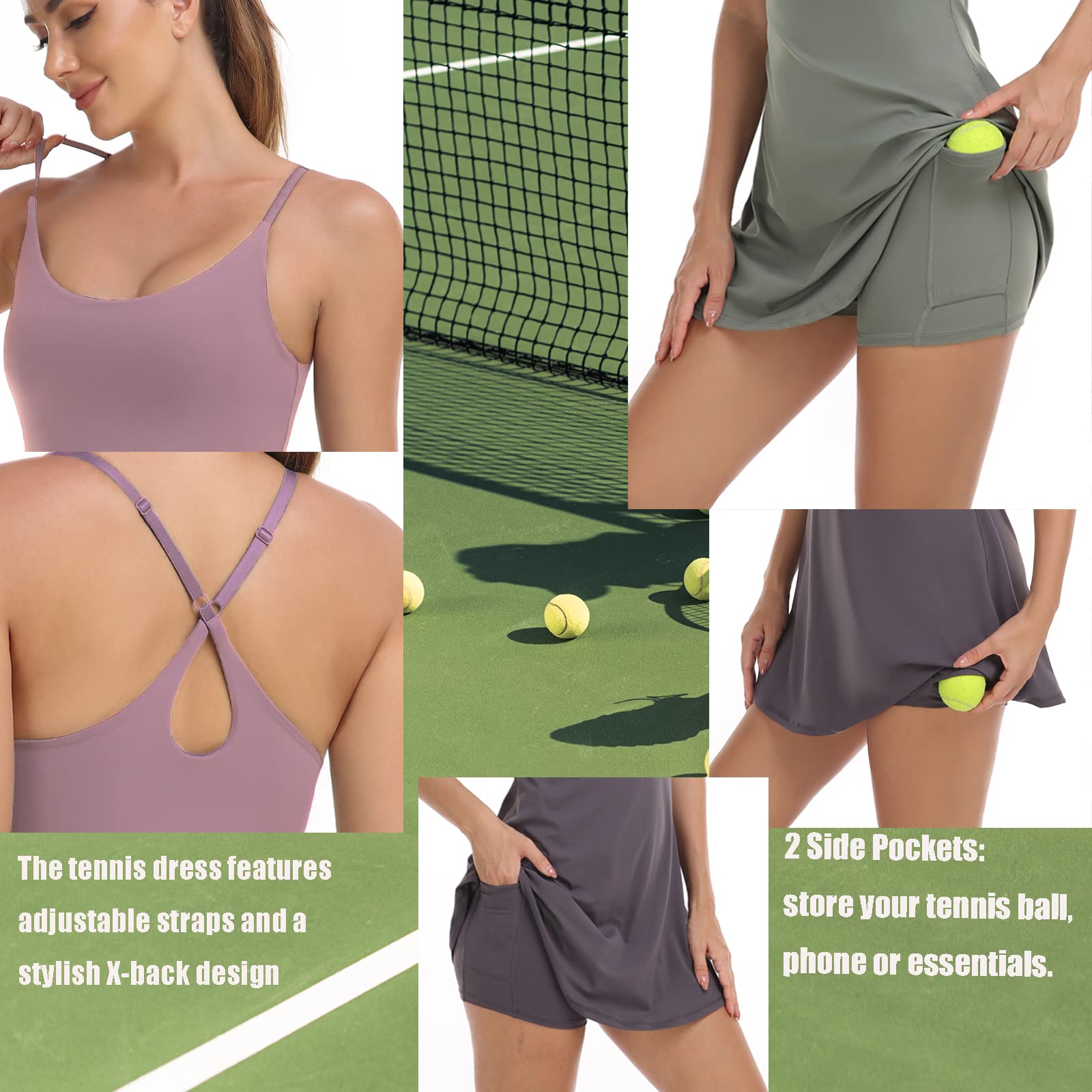 gofiep Womens Eazy Peezy Tennis Dress, Workout Dress with Shorts & Bra Golf Athletic Dresses for Women