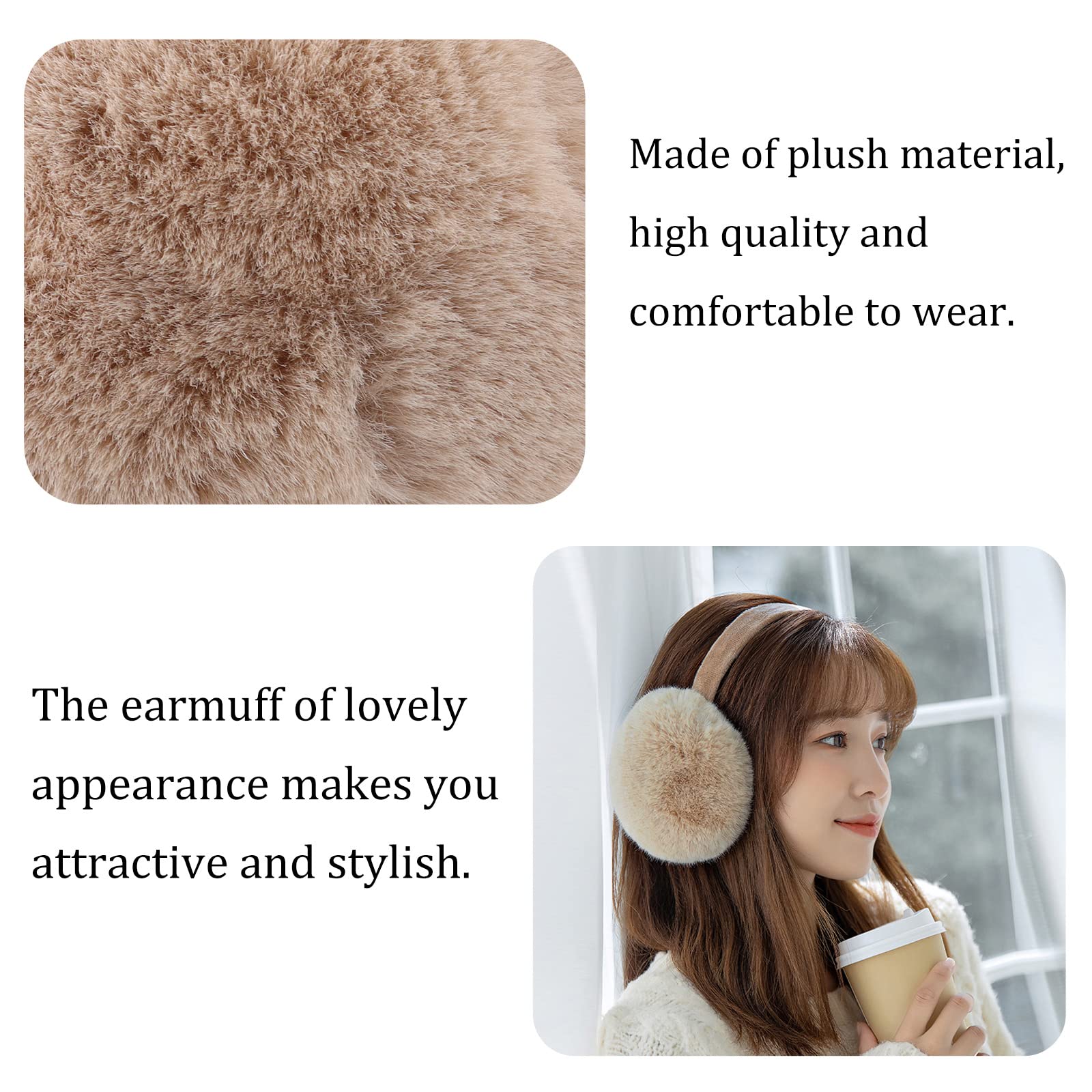 Yuoahcn Women Girls Ear Muffs Fashion Warm Plush Earmuffs Winter Foldable Ear Warmer Windproof Adjustable Earmuff (Khaki)