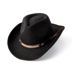 gossifan western cowboy & cowgirl hat felt wide brim women men fedora hats-a belt black