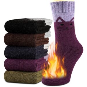 heatuff women's winter wool socks warm soft full cushion crew socks (5 pairs)