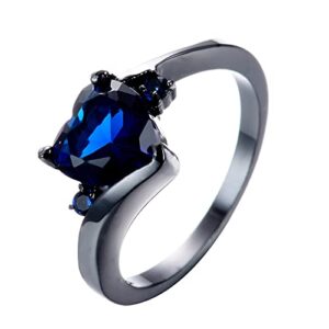 womens love heart shaped solitaire ring wedding engagement bridal band zircon anniversary promise rings (blue, 6)