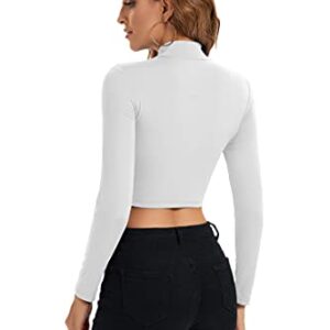 HoneyEcho Cropped Long Sleeve Tops for Women Turtleneck Long Sleeve Undershirts for Women Half Tees for Workout White X-Large