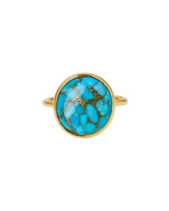 yotreasure 13x14 mm blue copper turquoise ring 14k gold plated over 925 silver jewelry