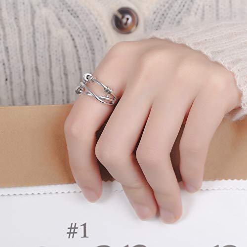 YSSN Handmade 925 Silver Ring Adjustable Size Sterling Silver Anti Anxiety Rings For Women Men Fidget Spinner Band Unisex Adjustable Stacking Spinning Worry Ring