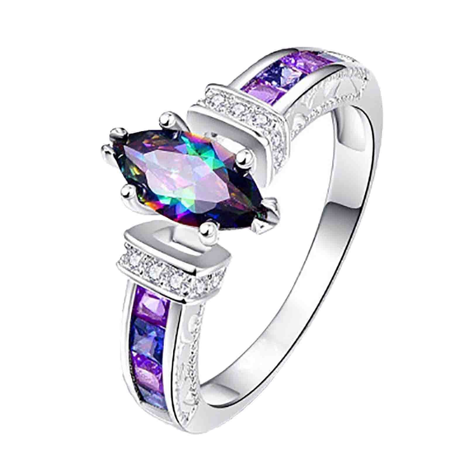 Women Simulated Gemstone Ring Anniversary Wedding Band Size Engagement Ring Size 6-10 (Multicolor, 8)