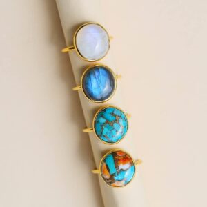 YoTreasure 13x14 MM Blue Copper Turquoise Ring 14k Gold Plated Over 925 Silver Jewelry