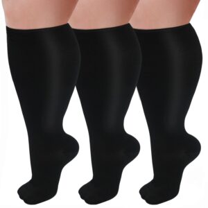 3 pairs plus size compression socks for women and men wide calf 20-30mmhg extra large knee high support for circulation