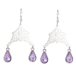 witch knot earrings for women hollow out style charm celtic knot & teardrop-shaped amethyst dangle earrings wiccan symbol jewelry gifts