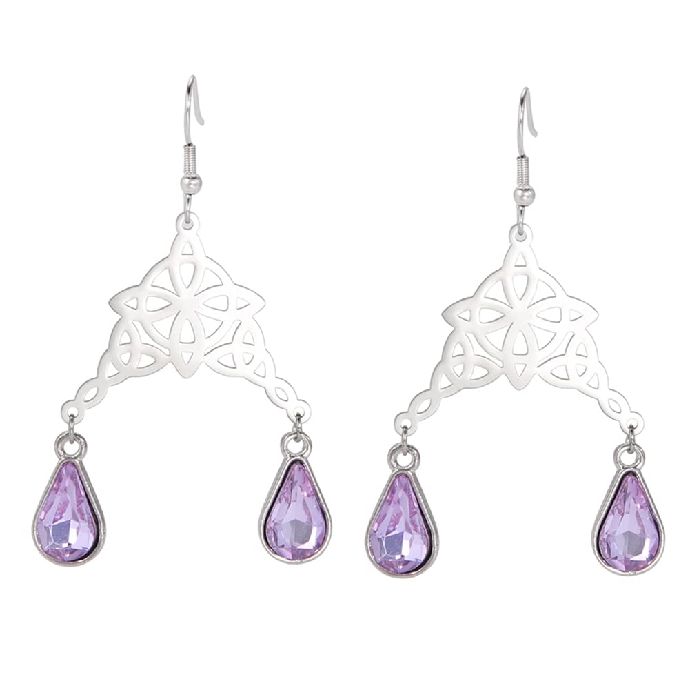 Witch Knot Earrings For Women Hollow Out Style Charm Celtic Knot & Teardrop-shaped Amethyst Dangle Earrings Wiccan Symbol Jewelry Gifts