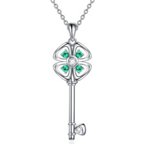 st. patrick's day four leaf clover necklaces sterling silver wiccan key jewelry irish good luck gift for women(four leaf clover)