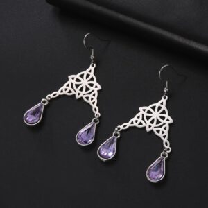 Witch Knot Earrings For Women Hollow Out Style Charm Celtic Knot & Teardrop-shaped Amethyst Dangle Earrings Wiccan Symbol Jewelry Gifts