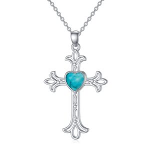 bethza turquoise cross necklace for women 925 sterling silver real turquoise filigree cross pendant religious jewelry gifts for wife girlfriend