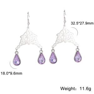 Witch Knot Earrings For Women Hollow Out Style Charm Celtic Knot & Teardrop-shaped Amethyst Dangle Earrings Wiccan Symbol Jewelry Gifts