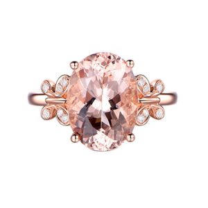 Women Oval Solitaire Ring Pink Simulated Gemstone Wedding Engagement Band CZ Butterfly Zircon Rings Fashion Jewelry (Rose Gold, 9)