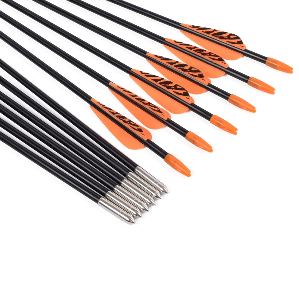 6875 Fiberglass Arrows Archery 24 Inch Target Shooting Safetyglass Recurve Bows Suitable for Youth Children Woman Beginner 12pcs/Pack (tigerspot Orange Vanes)