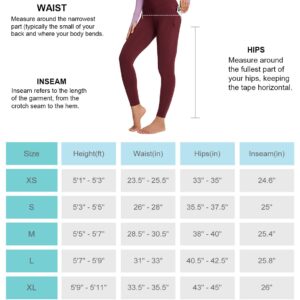 BALEAF Women's Fleece Lined Leggings with Pockets 25" Petite Thermal Winter Warm High Waisted Thick 7/8 Yoga Pants Wine Red S