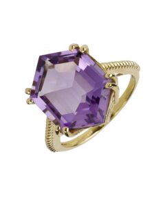 yotreasure natural amethyst gold plated over 925 sterling silver statement double prong ring for women