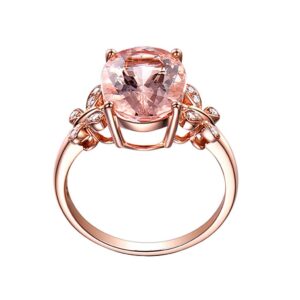 Women Oval Solitaire Ring Pink Simulated Gemstone Wedding Engagement Band CZ Butterfly Zircon Rings Fashion Jewelry (Rose Gold, 9)