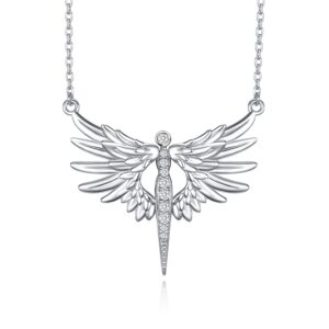 svodea guardian angel pendant necklace for women 925 sterling silver holy sword angel wings necklaces with 5a cubic zirconia anniversary birthday jewelry gift for women