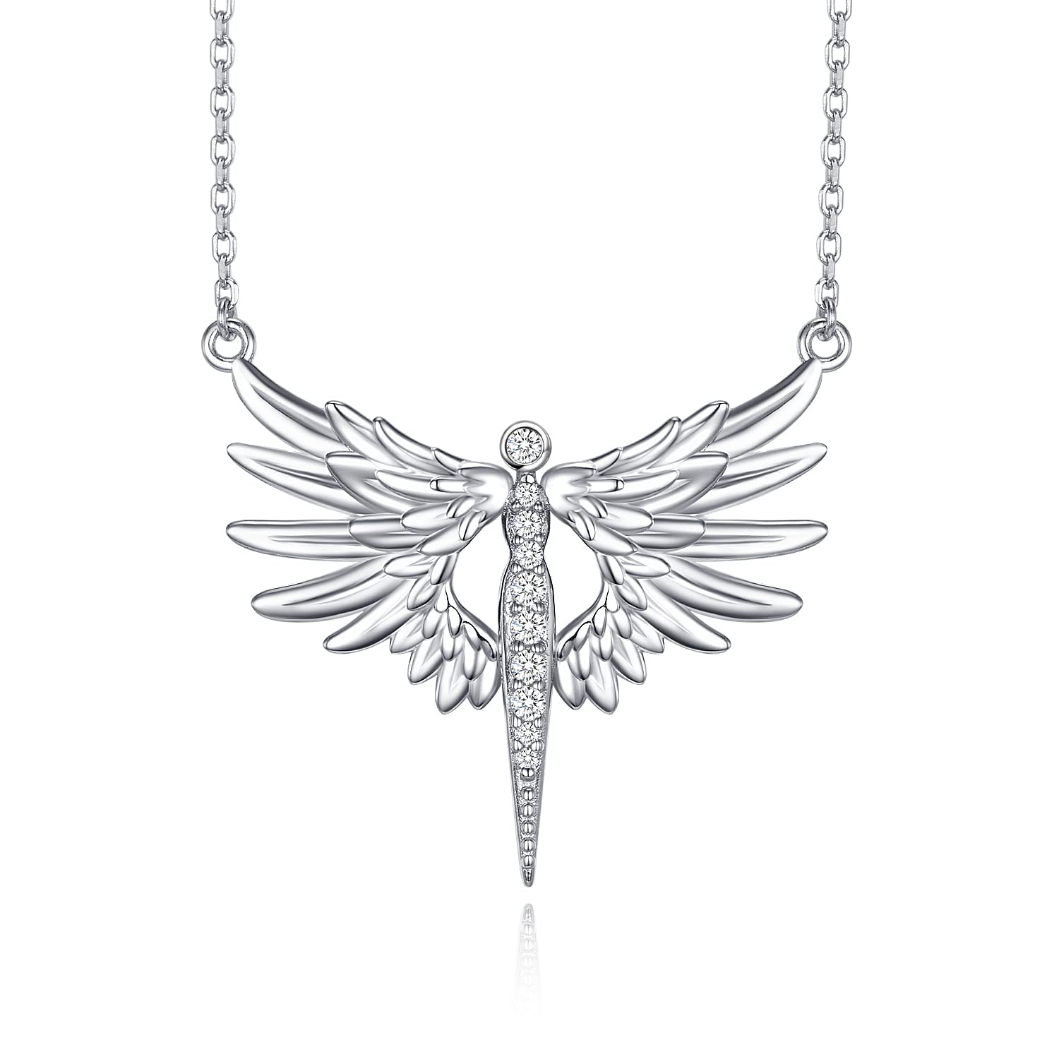 SVODEA Guardian Angel Pendant Necklace for Women 925 Sterling Silver Holy Sword Angel Wings Necklaces with 5A Cubic Zirconia Anniversary Birthday Jewelry Gift for Women