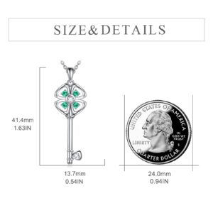 St. Patrick's Day Four Leaf Clover Necklaces Sterling Silver Wiccan Key Jewelry Irish Good Luck Gift for Women(Four Leaf Clover)