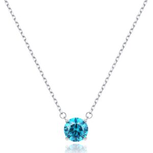 jewlpire 18k gold diamond necklaces for women 2 carat (8mm) cz birthstone dainty silver necklace for women, christmas, birthday jewelry gift for women-aquamarine