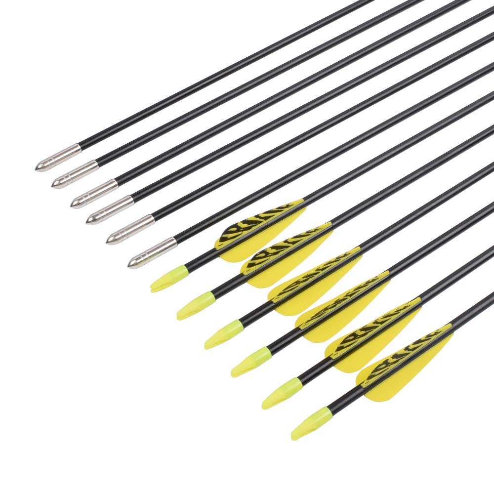 6875 Fiberglass Arrows Archery 26 Inch Target Shooting Safetyglass Recurve Bows Suitable for Youth Children Woman Beginner 6pcs/Pack (tigerspot Yellow Vanes)