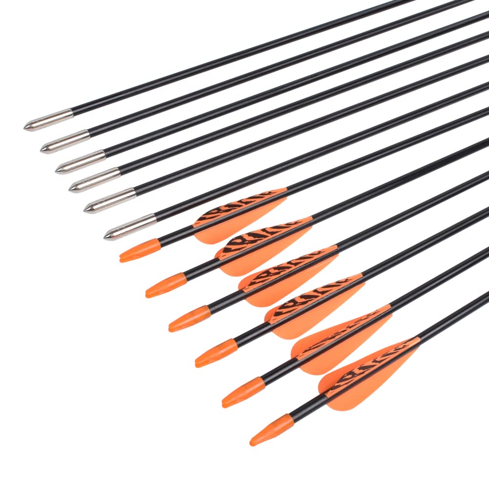 6875 Fiberglass Arrows Archery 24 Inch Target Shooting Safetyglass Recurve Bows Suitable for Youth Children Woman Beginner 12pcs/Pack (tigerspot Orange Vanes)