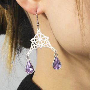 Witch Knot Earrings For Women Hollow Out Style Charm Celtic Knot & Teardrop-shaped Amethyst Dangle Earrings Wiccan Symbol Jewelry Gifts