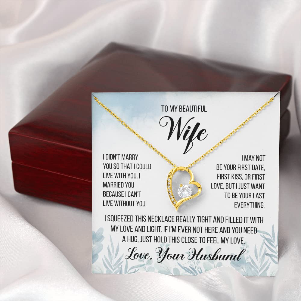 To My Beautiful Wife Necklace From Husband Hotwife Jewelry For Women Birthday Gifts For Wife Birthday Necklaces For Women Forever Love Necklace (18k Yellow Gold Finish (Luxury Box))