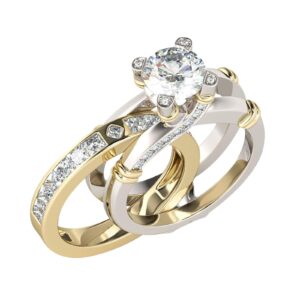 fashion jewelry 2 in 1 simulated diamond ring wedding band cz engagement ring solitaire statement rings (gold, 8)