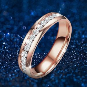 Fashion Jewelry Women's Simulated Diamond Ring Engagement Ring CZ Wedding Band Proposal Rings Elegant Promise Rings (Rose Gold, 9)