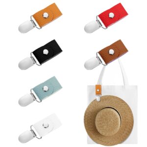 bbto 6 pcs hat clip for summer travel on bag luggage pu leather hat for travel hat womens sun hat, beach hat clip (delicate)