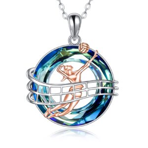 crmad volleyball gifts necklace for players sterling silver crystal sport inspirational volleyball jewelry for women (crystal)