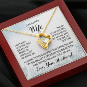 To My Beautiful Wife Necklace From Husband Hotwife Jewelry For Women Birthday Gifts For Wife Birthday Necklaces For Women Forever Love Necklace (18k Yellow Gold Finish (Luxury Box))