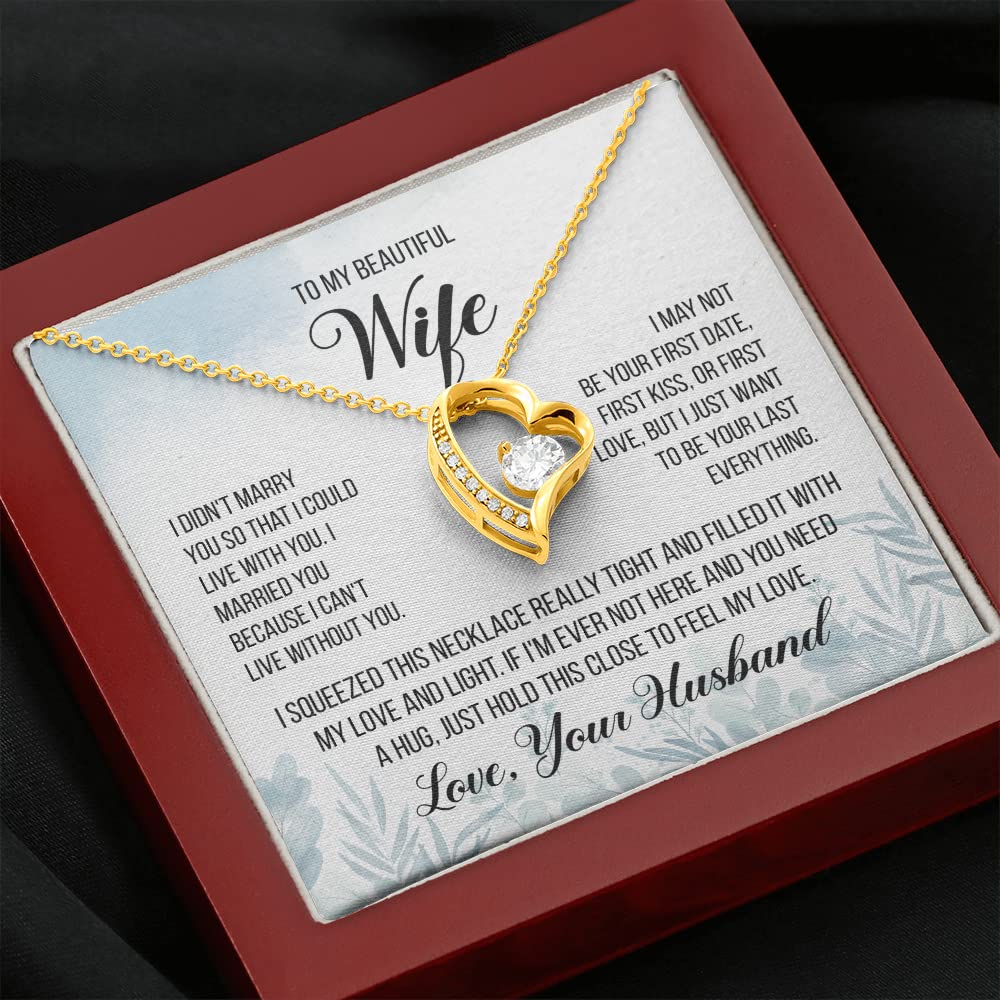 To My Beautiful Wife Necklace From Husband Hotwife Jewelry For Women Birthday Gifts For Wife Birthday Necklaces For Women Forever Love Necklace (18k Yellow Gold Finish (Luxury Box))