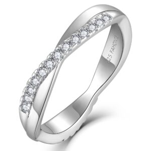 fahonie 925 sterling silver x cross ring 5a cubic zirconia cz wedding band for women(size8)