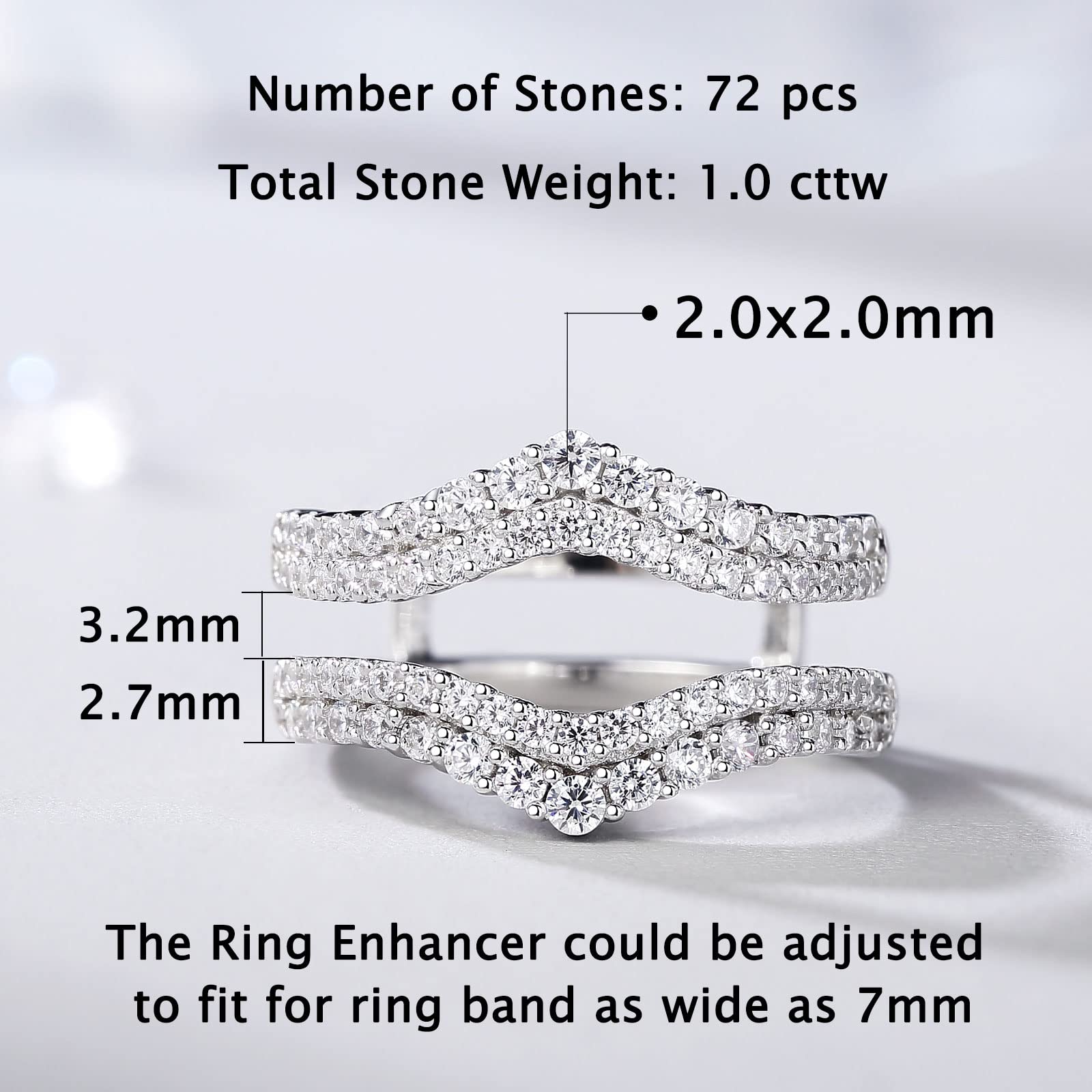 Newshe Jewellery Curved Bridal Ring Enhancer Guard for Women AAAAA Cz Engagement Rings 925 Sterling Silver White Gold Size 5