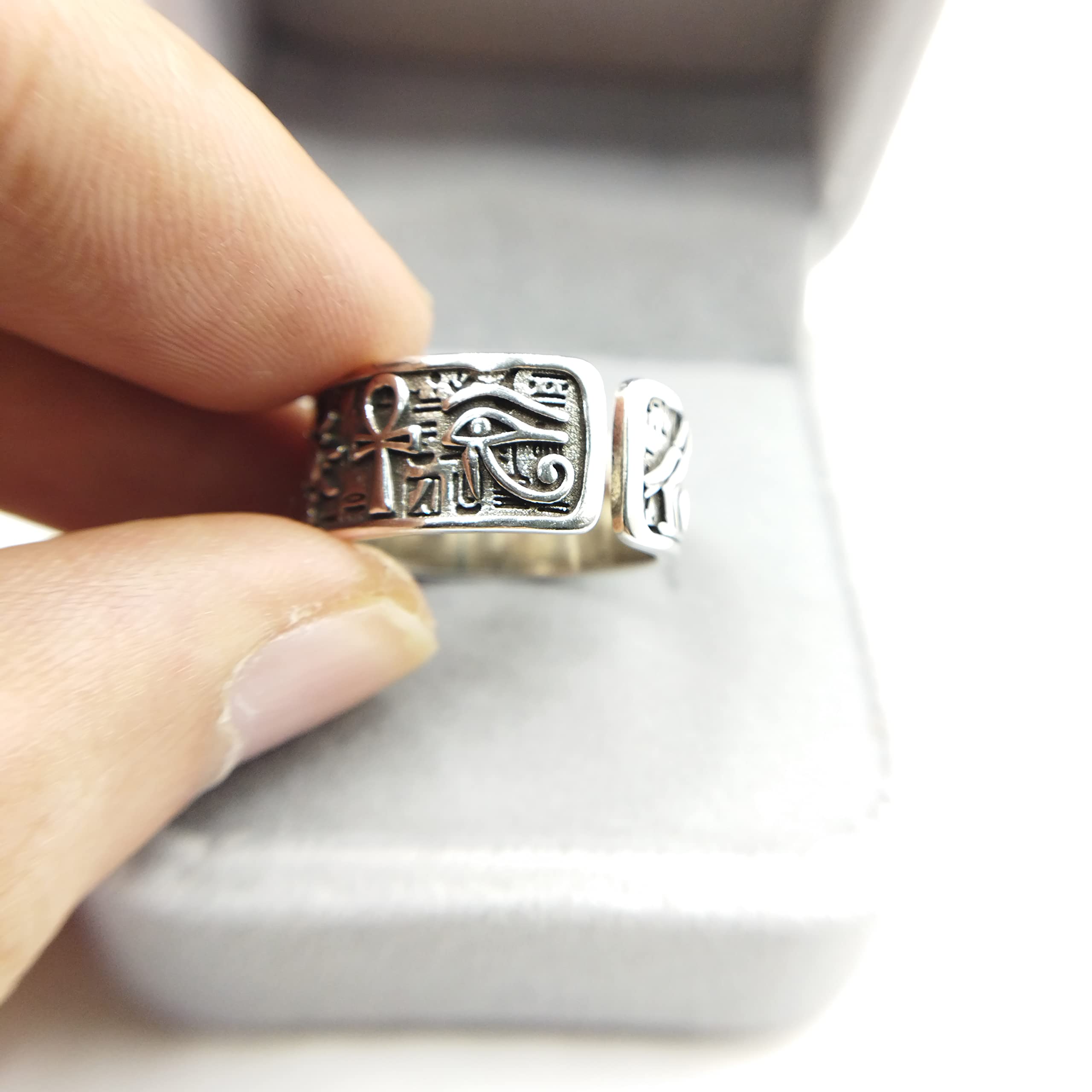 Silver Plated Egyptian Gods Totem Ring Anubis Pharaoh Adjustable Opening Ring Retro Style