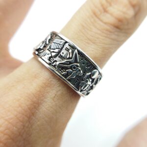 Silver Plated Egyptian Gods Totem Ring Anubis Pharaoh Adjustable Opening Ring Retro Style