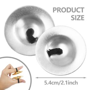 4Pcs Finger Cymbals 5.3cm/2.1in, Finger Zills for Belly Dance, Brass Hand Cymbals, belly dancing cymbals, Dance Finger Musical Instrument for Dancer Party, Sagats (Silver)