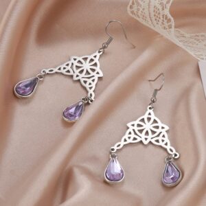 Witch Knot Earrings For Women Hollow Out Style Charm Celtic Knot & Teardrop-shaped Amethyst Dangle Earrings Wiccan Symbol Jewelry Gifts