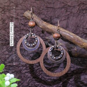 Handmade Lightweight Vintage Bohemian Bronze Bamboo Circle Hoop Dangle Drop Earrings With Nature Bead for Women Statement Jewelry Gifts (Brown 3)