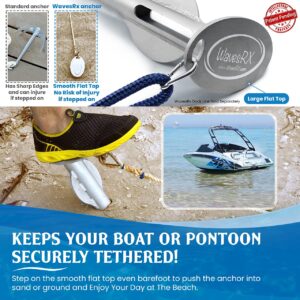 WAVESRX Beach Anchoring Bundle | Aluminum Sand Anchor + Bungee Line 14' | Securely Anchor Your Watercraft in Shallow Water Near Beach or Sandbar | Perfect for Boats, Pontoons, Jet Ski and Other PWC