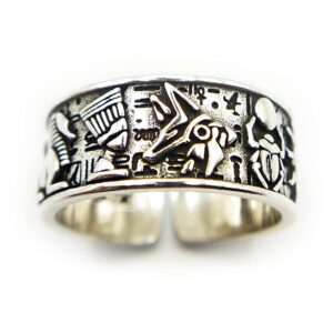 silver plated egyptian gods totem ring anubis pharaoh adjustable opening ring retro style