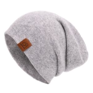 jaxmonoy wool cashmere slouchy knit beanies winter hats for women men soft warm double layer reversible slouch cuffed skull beanie cap - light grey