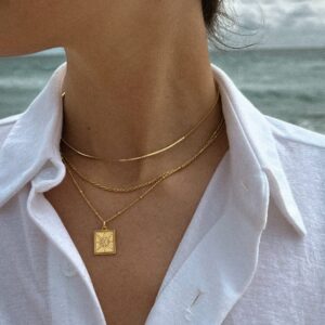 Tewiky Dainty Necklace for Women, Gold Plated Box Chain Simple Minimalist Thin Women Aesthetic Choker Necklaces Short