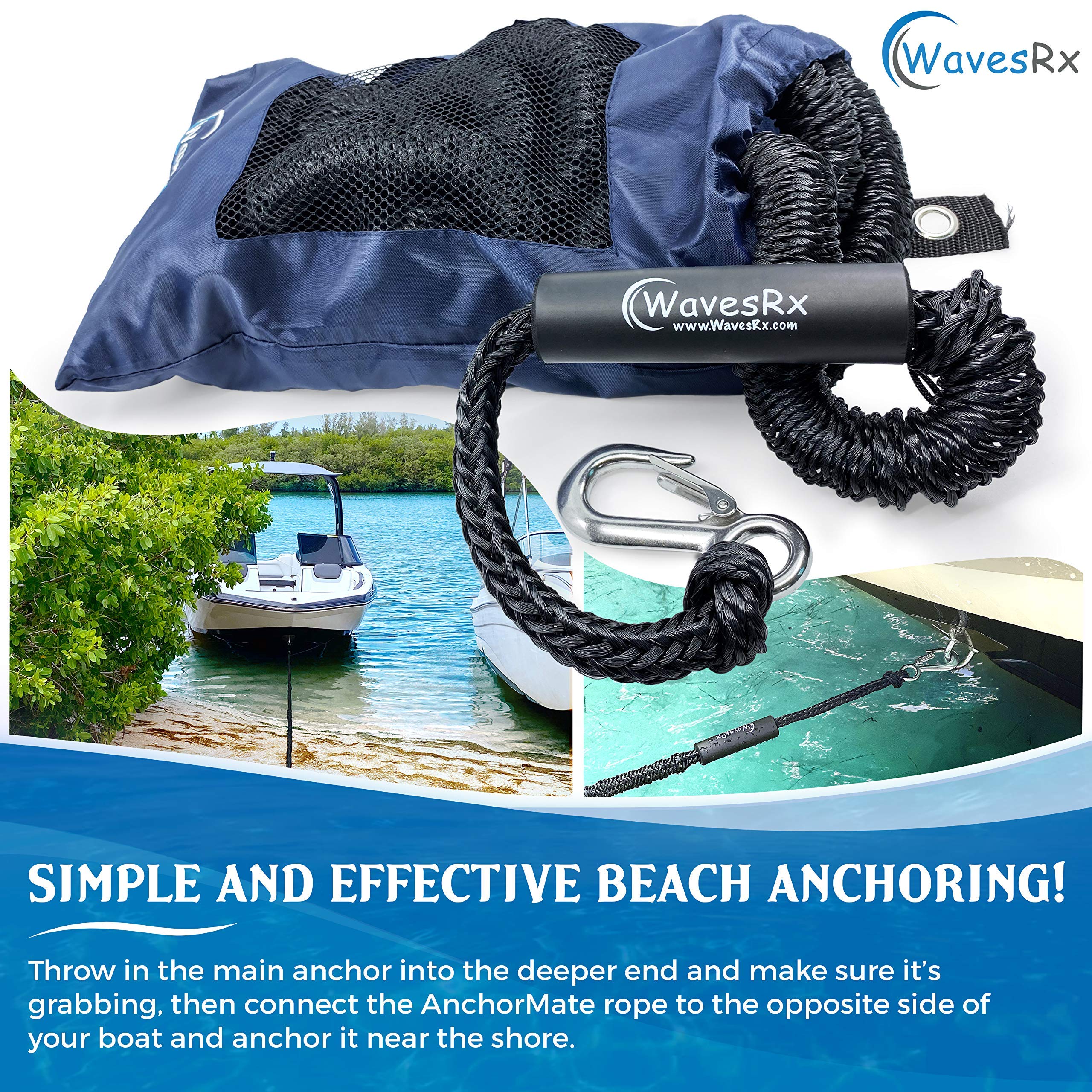 WAVESRX Beach Anchoring Bundle | Aluminum Sand Anchor + Bungee Line 14' | Securely Anchor Your Watercraft in Shallow Water Near Beach or Sandbar | Perfect for Boats, Pontoons, Jet Ski and Other PWC