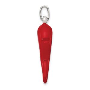 Auriga Fine Jewelry 925 Sterling Silver Red Enamel Italian Horn Pendant for Women (L- 1.3 Inch, W- 0.28 Inch)