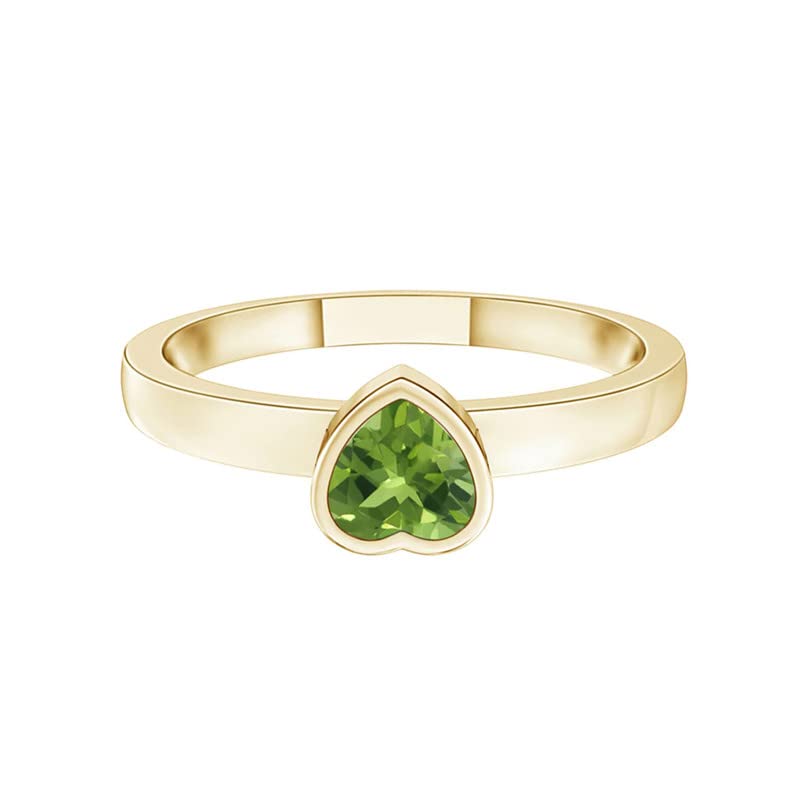 MOONEYE Bezel Set 6MM Heart Shaped Peridot Gemstone 925 Sterling Silver Solitaire Promise Ring